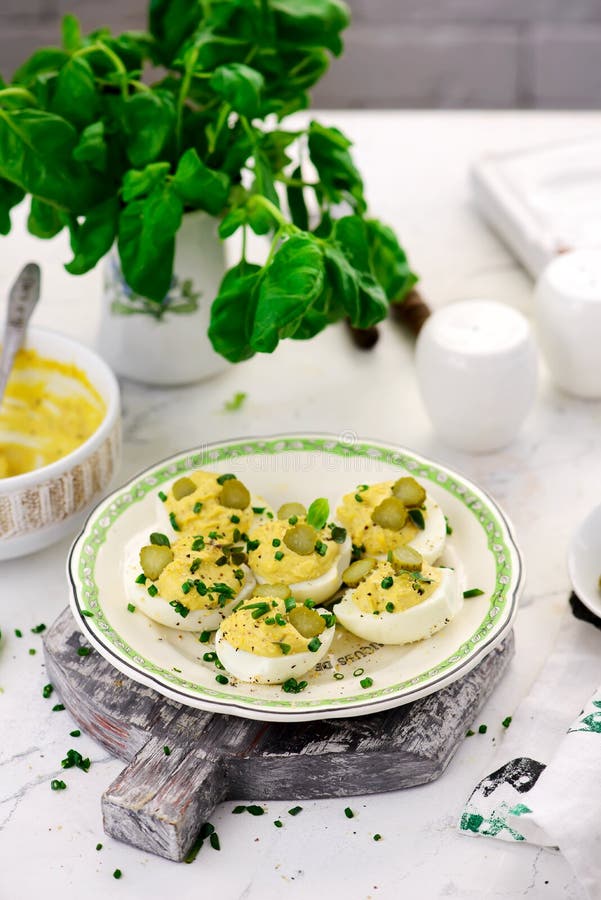 Stuffed Devil Eggs.style Rustic Stock Photo - Image of delicious ...