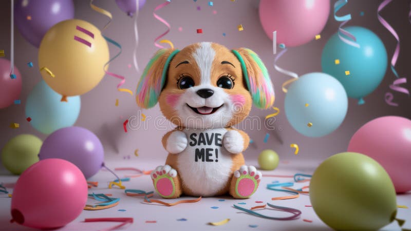 A Stuffed Dog with a Sign that Says Save Me, AI Stock Photo - Image of ...