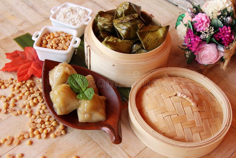 Stuffed Dough Pyramid Dessert is Delicious Kanom Tien Stock Image ...