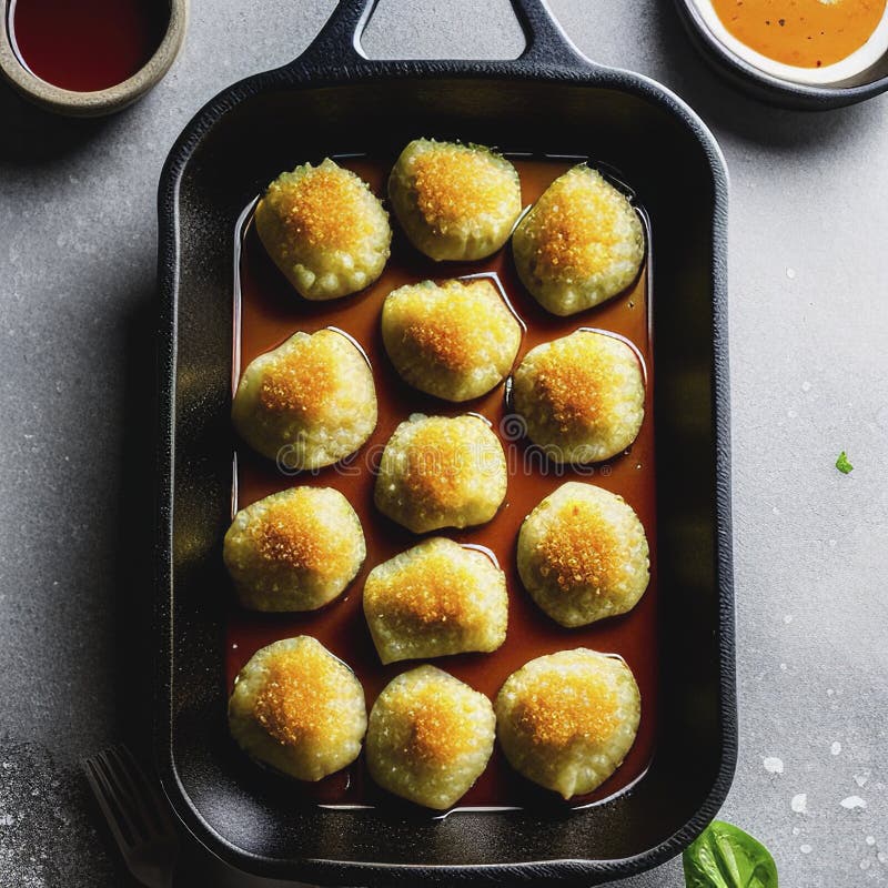 Stuffed Dumplings Fried in a Pan. Delicious Traditional Dish Stock ...