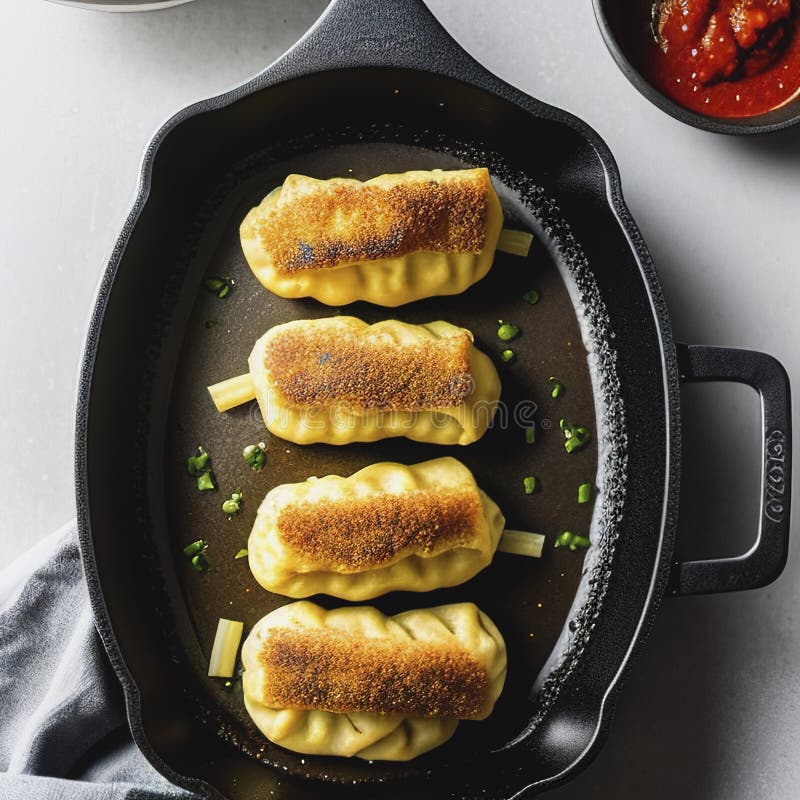 Stuffed Dumplings Fried in a Pan. Delicious Traditional Dish Stock ...