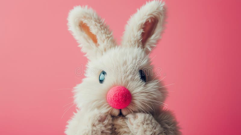 Stuffed Easter Bunny with Red Nose on Pink Background Stock Photo ...