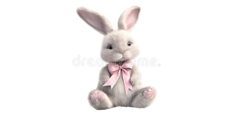 Stuffed Easter Bunny Toy with Pink Bow Isolated on Transparent ...