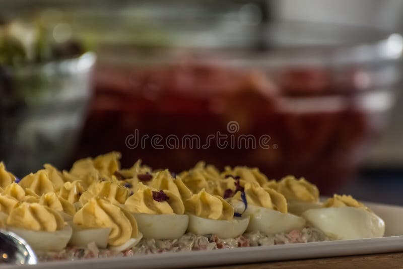 Stuffed Eggs at a Buffet during a Celebration Stock Photo - Image of ...