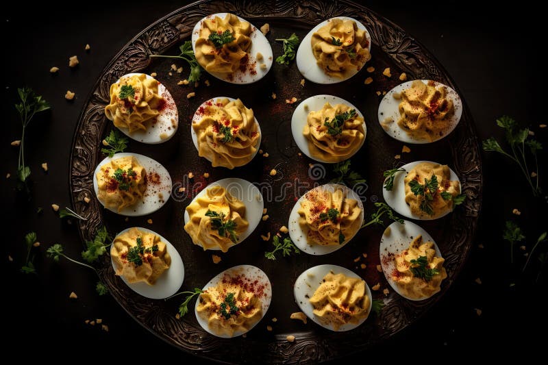 Stuffed Eggs, Deviled Egg Snack, Filled Yolk Dish, Abstract Generative AI Illustration Stock ...