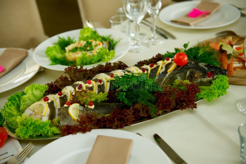 Stuffed fish on banquet stock image. Image of cooked - 87424451