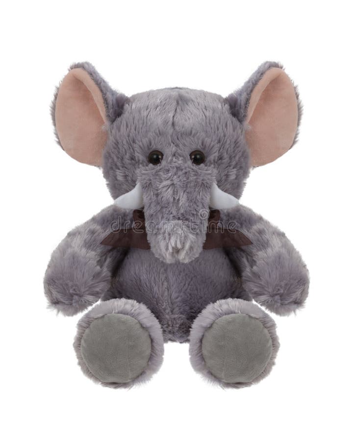 Stuffed Gray Elephant Sitting on White Background Stock Photo - Image ...