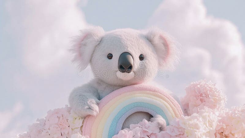 Stuffed Koala Holding a Plush Rainbow Stock Image - Image of spain ...
