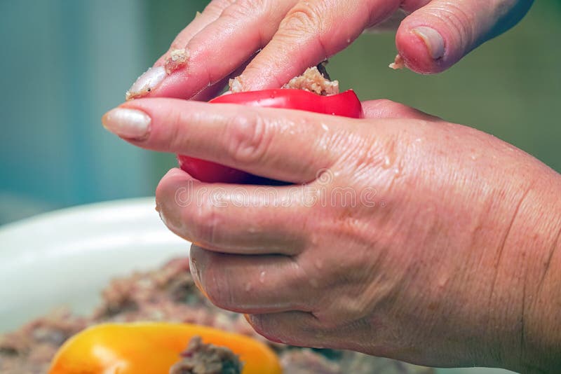 Stuffed with Minced Meat Bell Pepper. Cooking Food Stock Image - Image ...