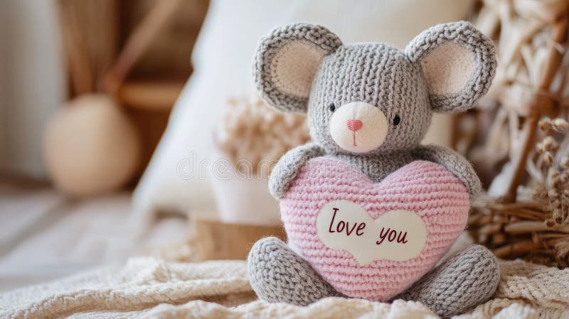 Stuffed Mouse with I Love You Heart Pillow AI Generated Stock Image ...