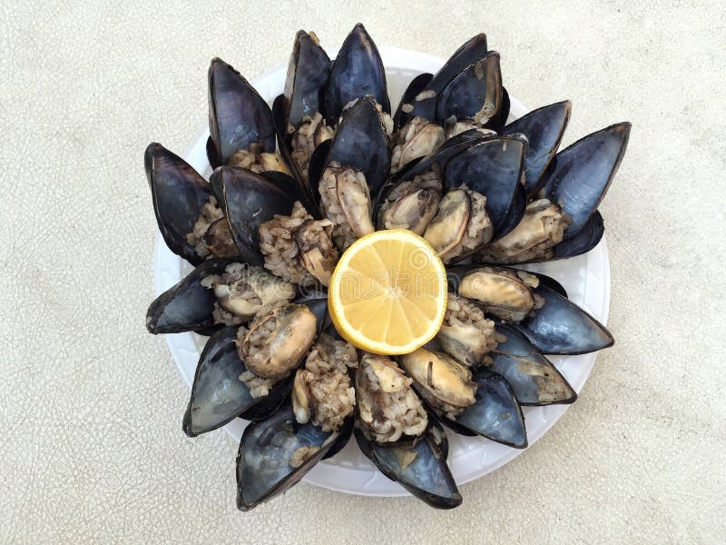 Stuffed mussels stock photo. Image of plate, rice, starter - 79688088