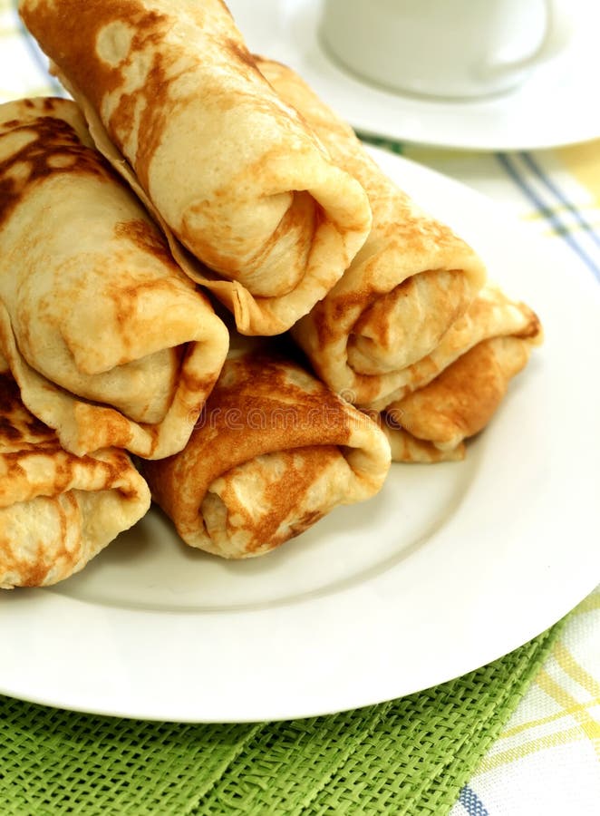 Stuffed Pancakes on White Plate Stock Image - Image of morning ...