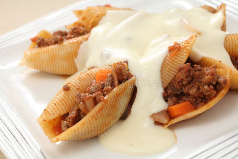 Pasta Shells with Ricotta Cheese and Tomato Sauce Stock Image - Image ...