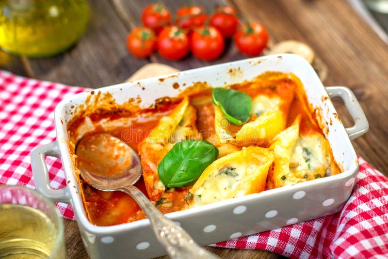 Stuffed Pasta Shells in Casserole. Stock Photo - Image of homemade ...