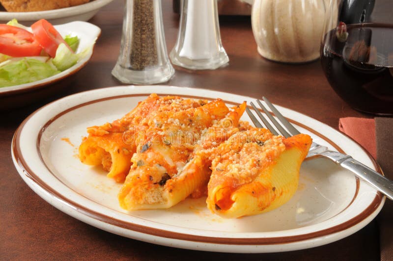 Pasta Shells with Ricotta Cheese and Tomato Sauce Stock Image - Image ...