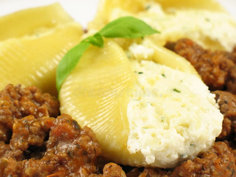 Stuffed Pasta Shells and Meat Stock Photo - Image of cheese, cooked ...