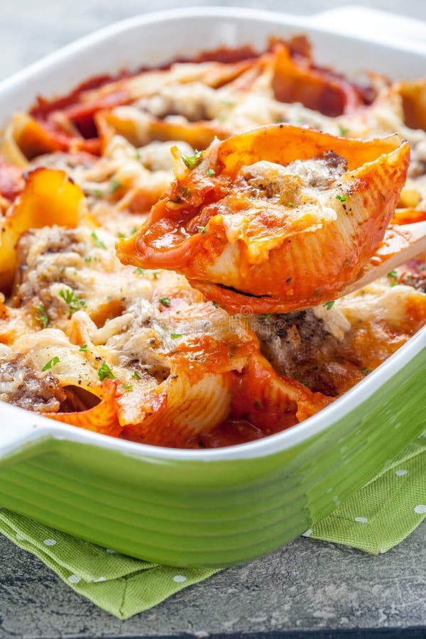 Stuffed Pasta Shells with Meat Stock Image - Image of cuisine, stuffed ...