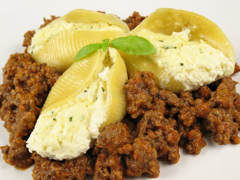 Pasta Shells with Ricotta Cheese and Tomato Sauce Stock Image - Image ...