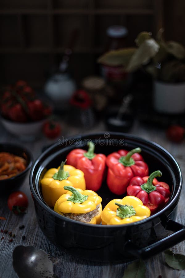 Stuffed Peppers with Minced Meat. Cooking Process Stock Photo - Image ...