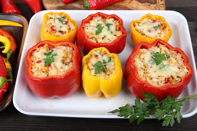 Stuffed peppers stock image. Image of hungarian, wood - 50730043