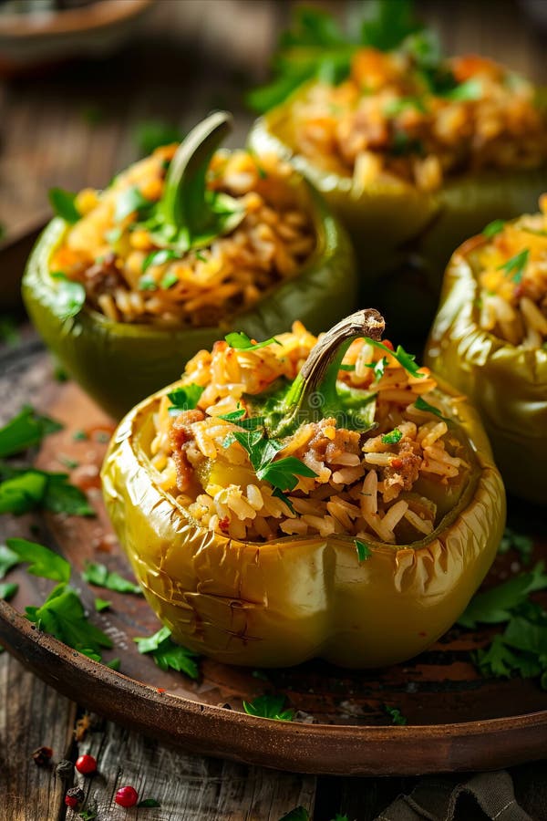 Stuffed Peppers with Rice and Parsley Stock Image - Image of finger ...
