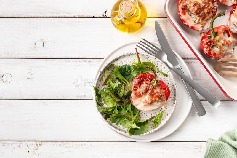 Stuffed Peppers with Turkey Mince Under a Cheese Crust Stock Image ...