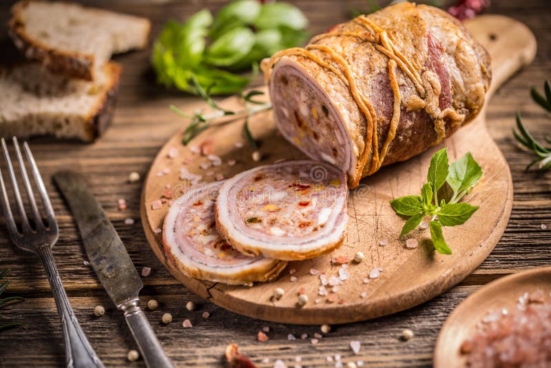 Stuffed pork roulade stock photo. Image of pork, belly - 63914518