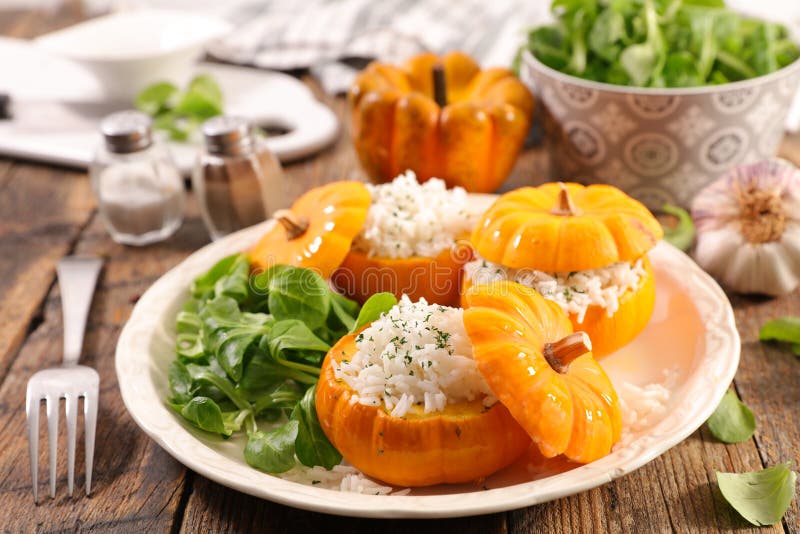 Stuffed pumpkin with rice stock image. Image of healthy - 131389549