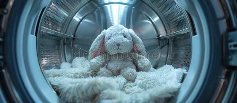 Stuffed Rabbit Inside Washing Machine Stock Photo - Image of loader ...