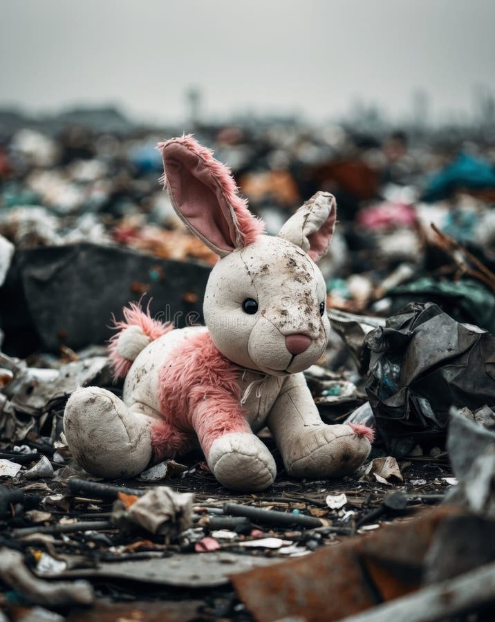 Stuffed Rabbit Toy Thrown into a Landfill Close Up Stock Image - Image ...