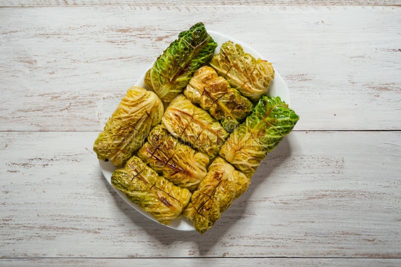 Stuffed Savoy Cabbage Roulades. Top View Stock Photo - Image of cuisine ...