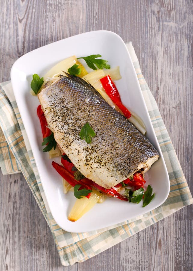 Stuffed Sea Bass with Vegetables Stock Image - Image of food, freshness ...
