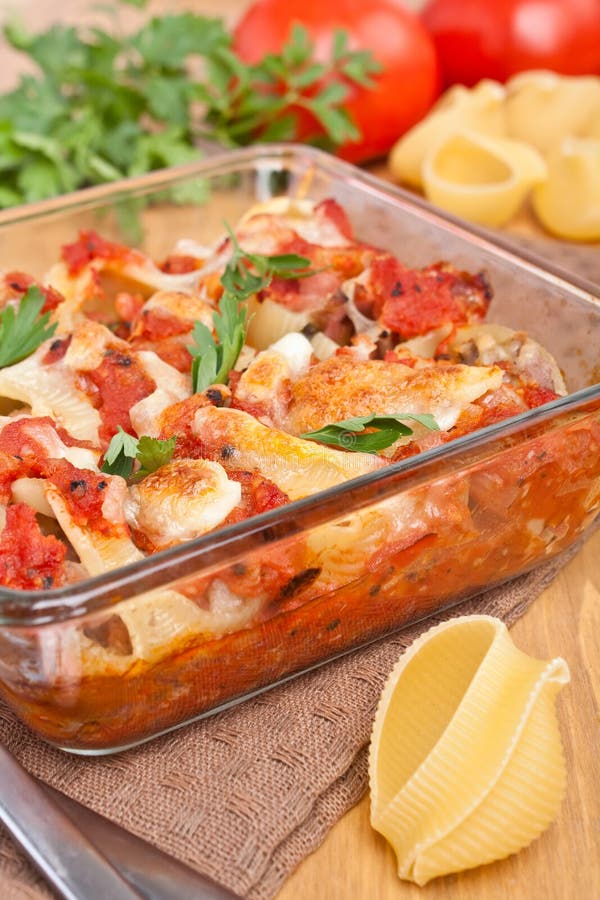 Stuffed Shell Pasta with Tomato Sauce Stock Photo - Image of ...