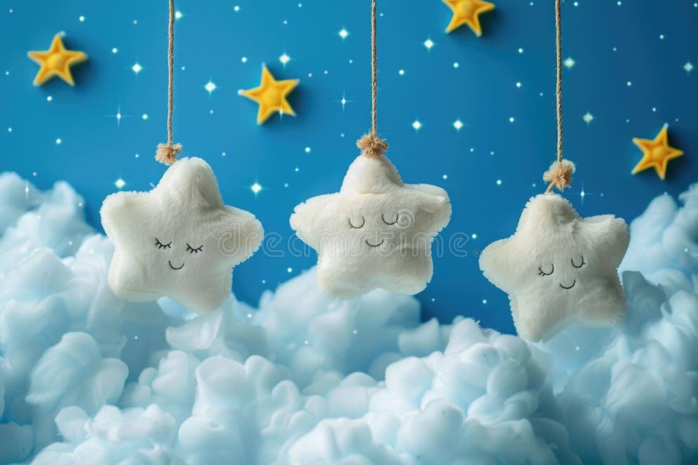 Stuffed Stars Floating in Mid-air, Held by Strings Stock Illustration ...