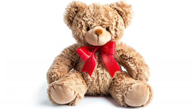 Stuffed Teady Bear with Red Bow Isolated on White Stock Illustration ...