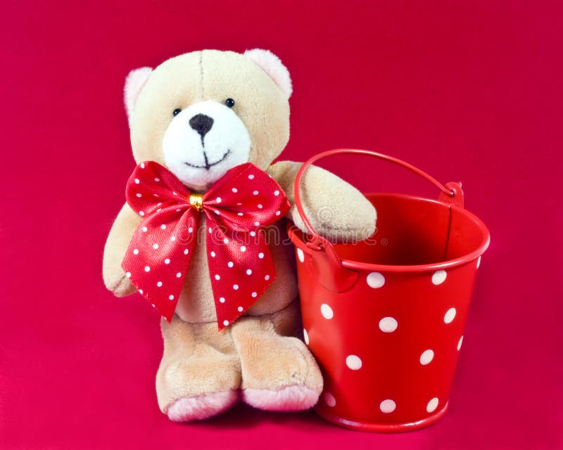 Teddy bear and bucket stock image. Image of dots, stuffed - 21880611