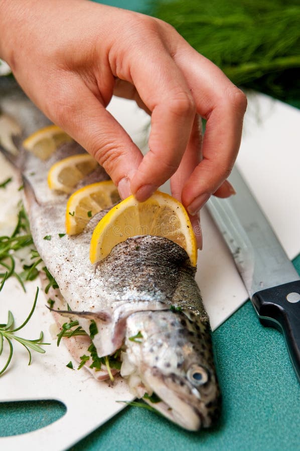 Stuffed Trout with Lemon Dish Stock Photo - Image of delicious, charr ...