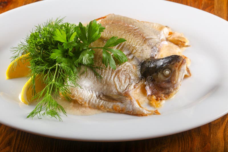 Stuffed Trout With Lemon Dish Stock Photo - Image of delicious, charr ...