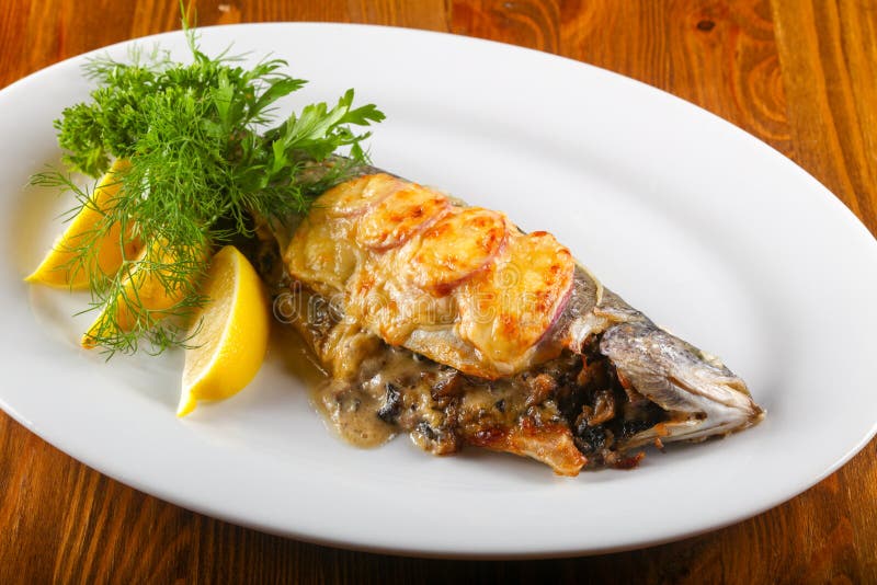 Stuffed Trout with Lemon Dish Stock Photo - Image of baking, culinary ...