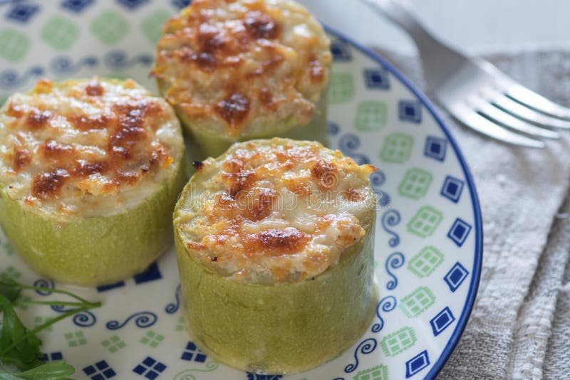 Stuffed Zucchini with Cheese Crust Stock Photo - Image of zucchini ...