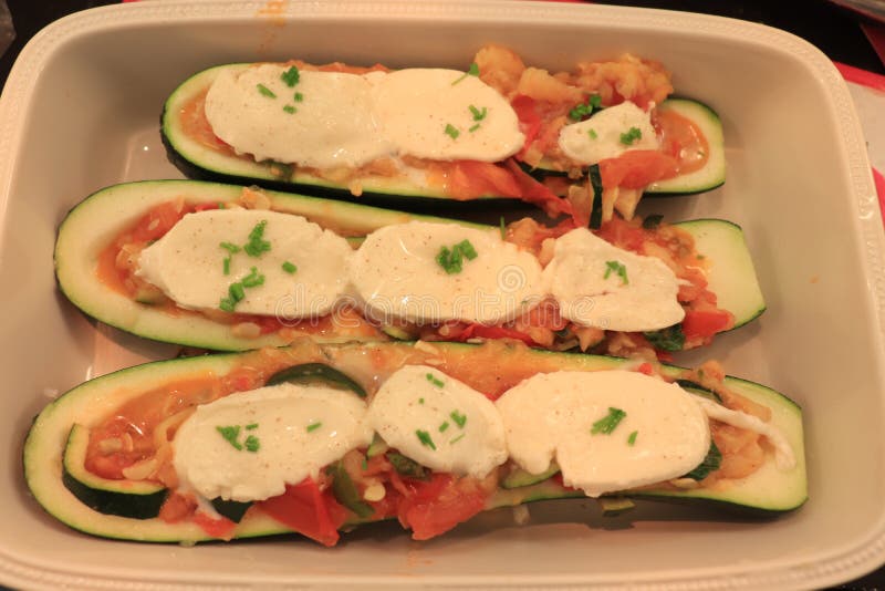 Stuffed Zucchini with Cheese Stock Photo - Image of mozzarella, cooking ...