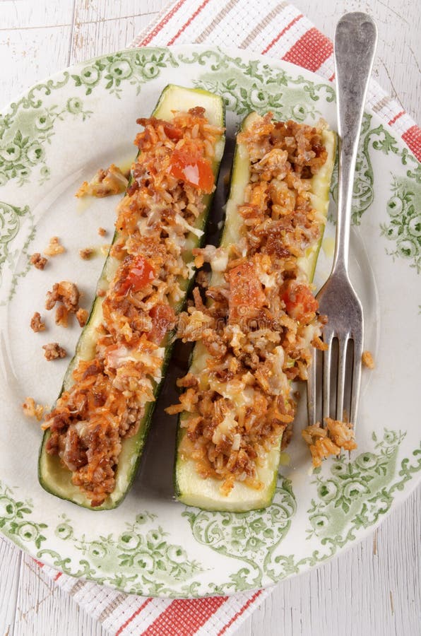 Stuffed Zucchini with Rice and Minced Meat Filling Stock Photo - Image ...