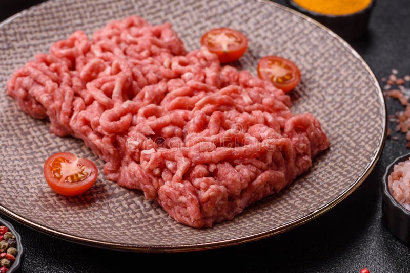 Stuffing or Ground Raw Beef or Pork with Salt and Spices Stock Photo ...