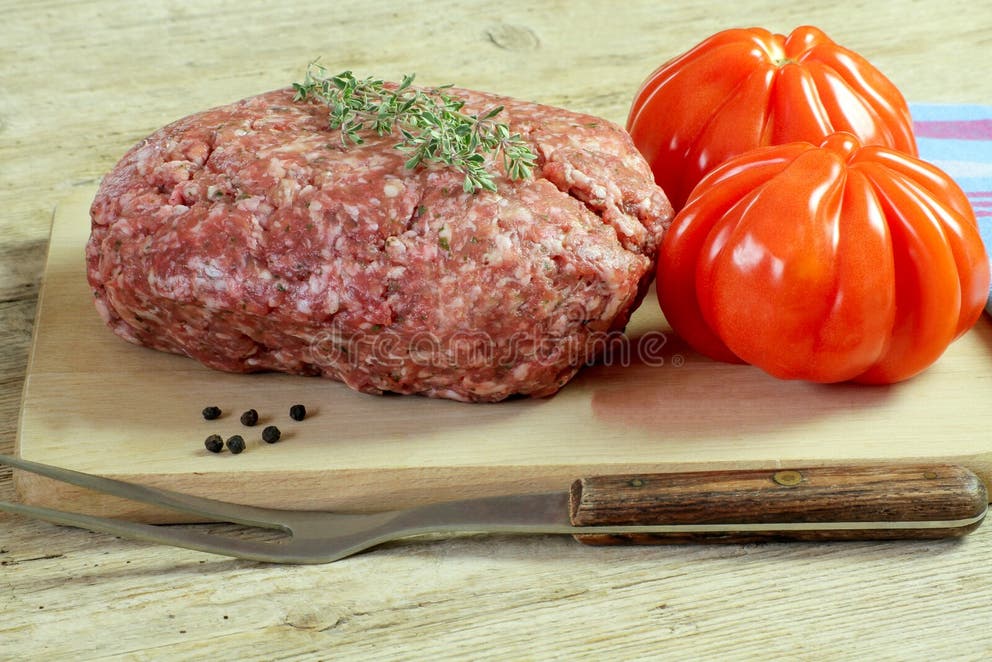 Stuffing of Raw Pork Meat on a Table Stock Image - Image of freshness ...
