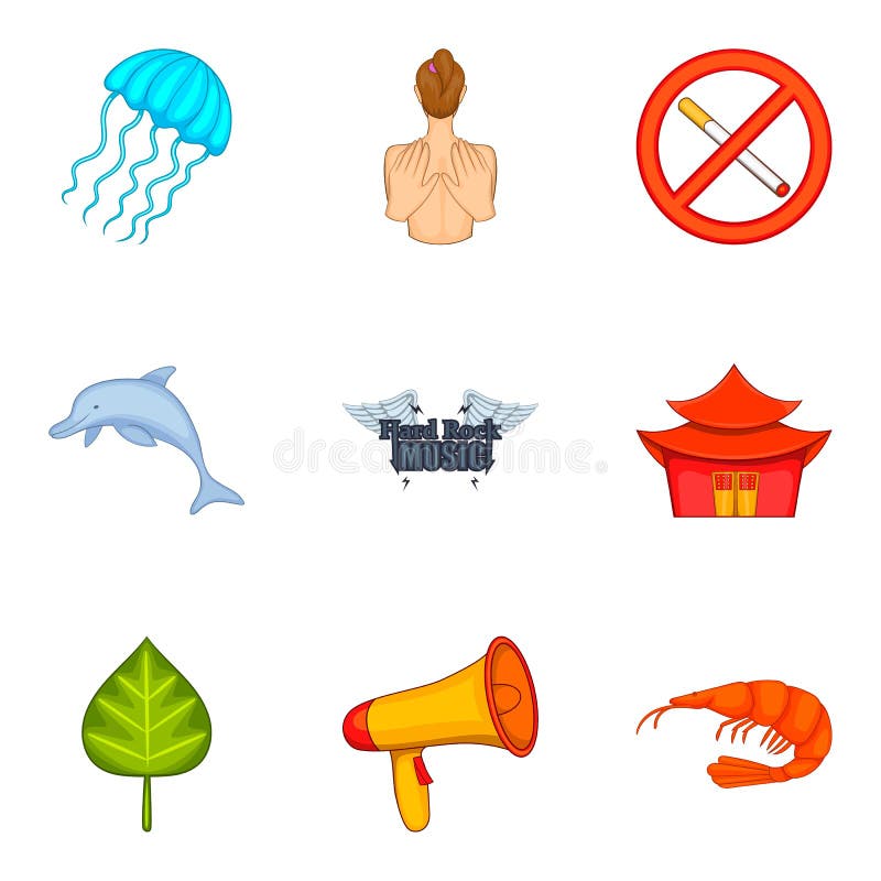 Stuffy Icons Set, Cartoon Style Stock Vector - Illustration of sunshade ...