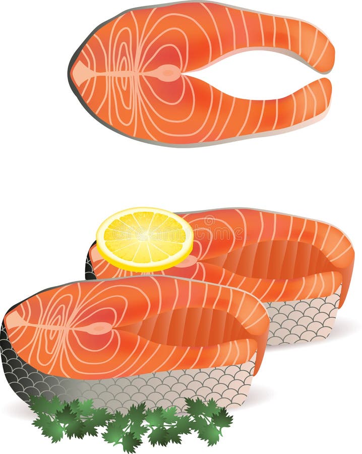 Stuk van zalm met citroen vector illustratie. Illustration of ...