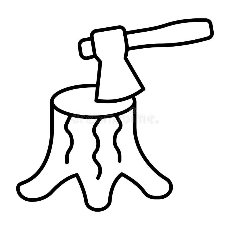 Stump with Axe Thin Line Icon, Forest Industry Concept. Vector Graphics ...