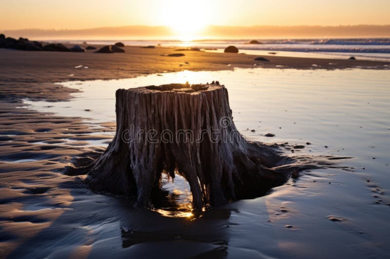 A Stump on a Beach, Rings Glinting in the Sunlight Stock Image - Image ...