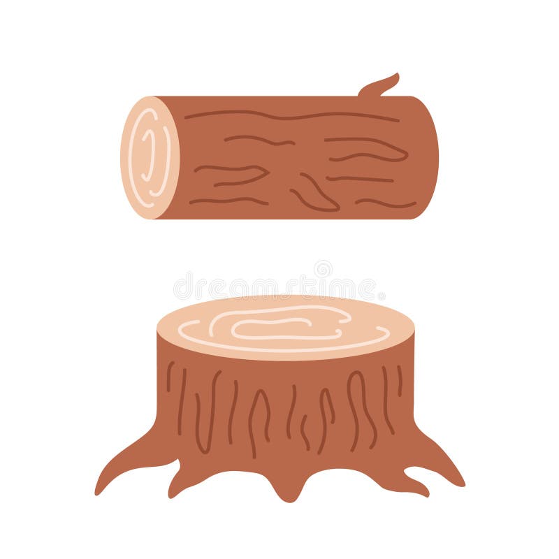 Stump and Log in a Cartoon Flat Style. Stock Vector - Illustration of ...