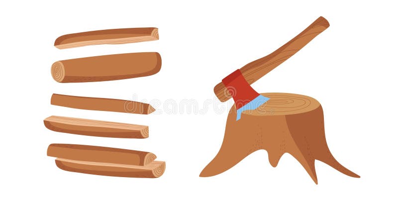 Stump with Metal Axe, Chopped Tree Trunks. Tool for Cutting Down Trees ...